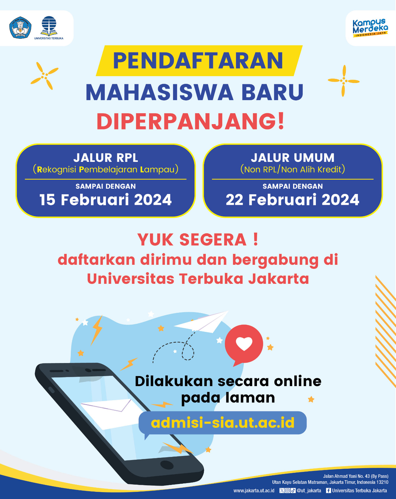 Perpanjangan Admisi Mahasiswa Baru - jakarta.ut.ac.id