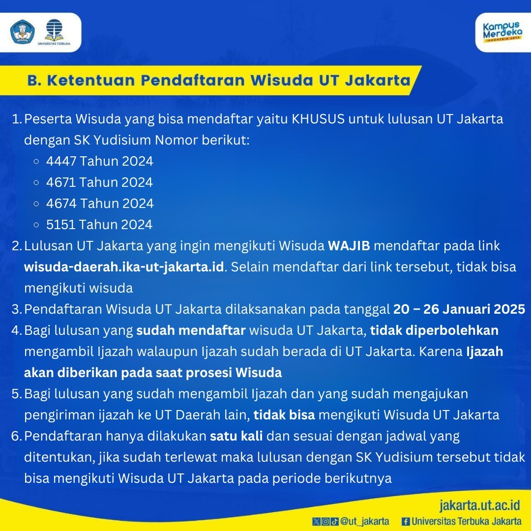 Informasi Pendaftaran Wisuda UT Jakarta Periode I Tahun 2025 - jakarta.ut.ac.id