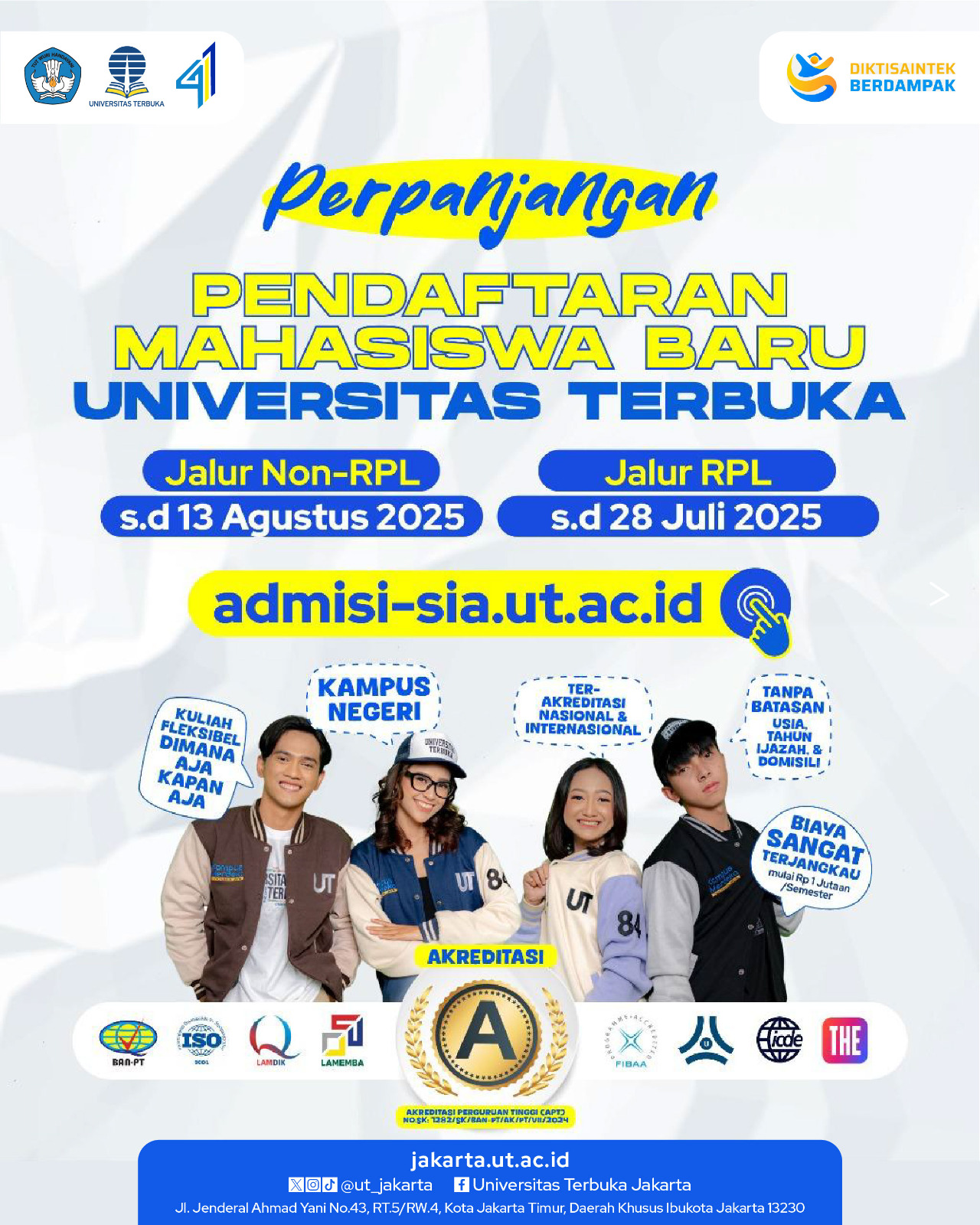 Perpanjangan Admisi Calon Mahasiswa Baru - jakarta.ut.ac.id