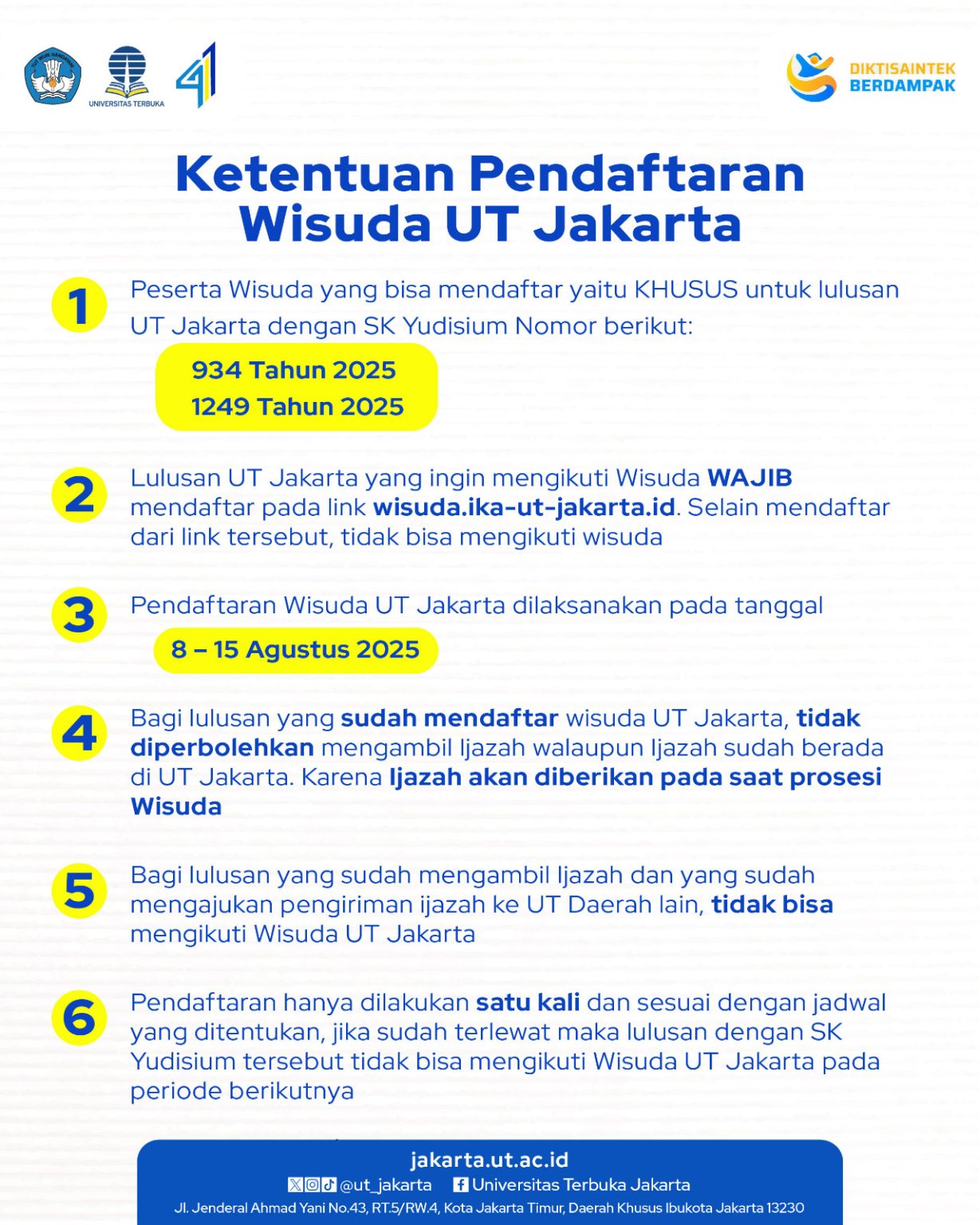 INFORMASI PENDAFTARAN WISUDA UT JAKARTA PERIODE II TAHUN 2025 - jakarta ...