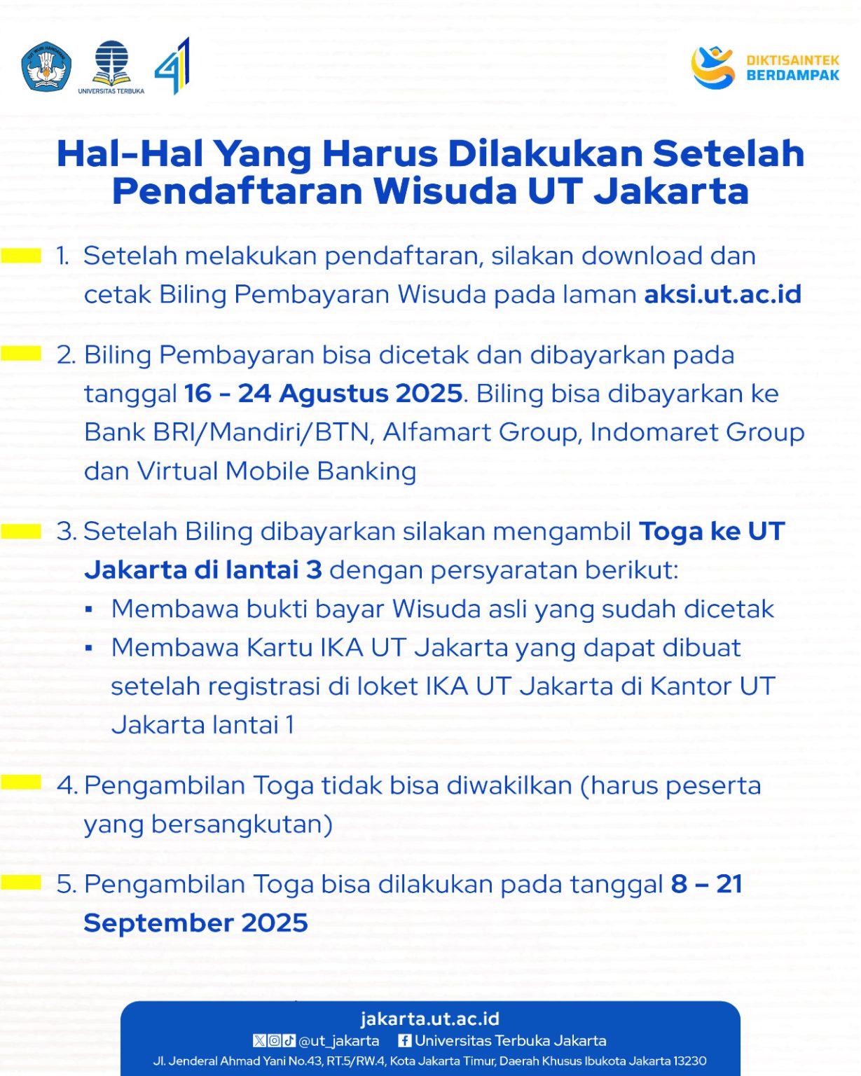 INFORMASI PENDAFTARAN WISUDA UT JAKARTA PERIODE II TAHUN 2025 - jakarta ...