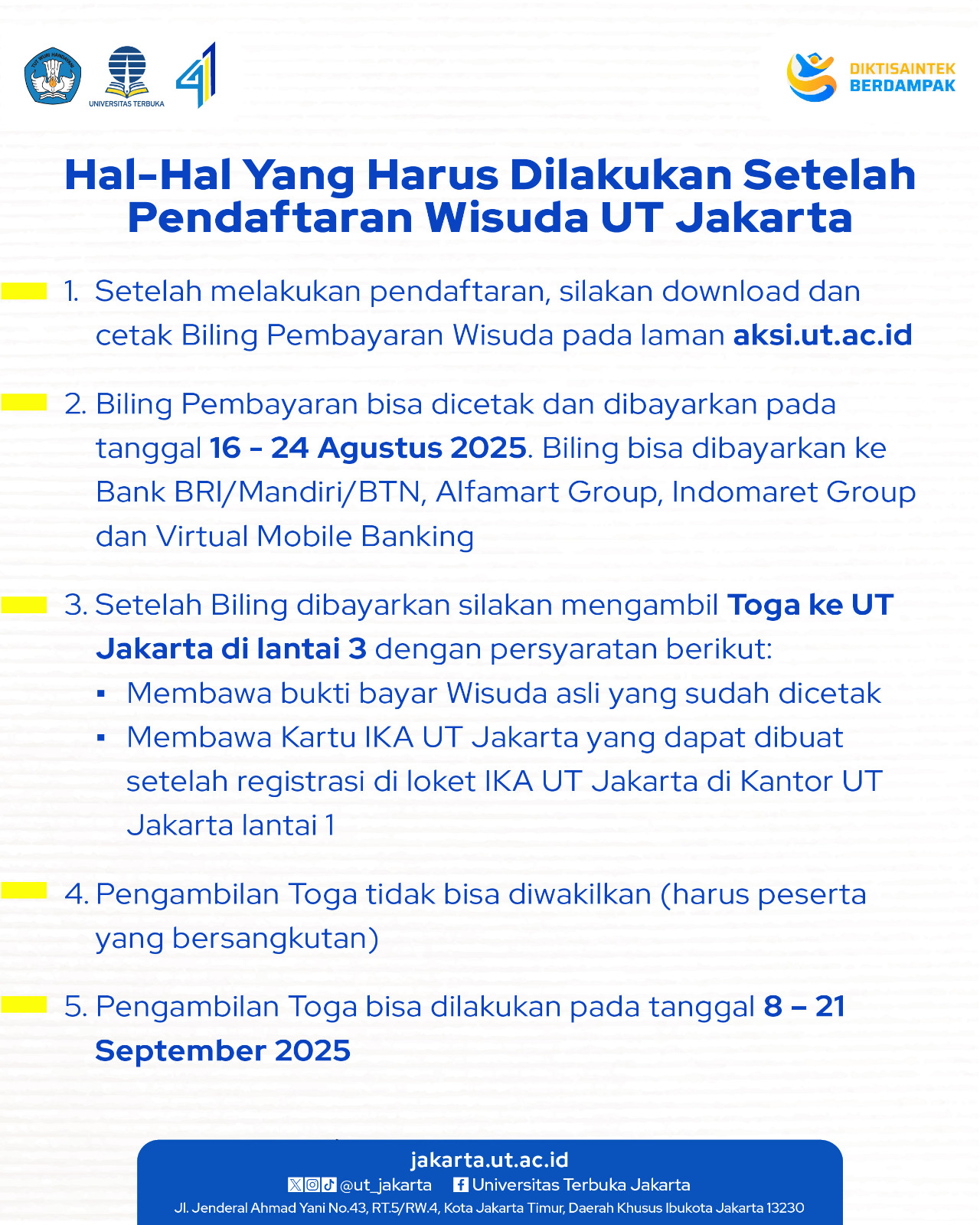 INFORMASI PENDAFTARAN WISUDA UT JAKARTA PERIODE II TAHUN 2025 - jakarta ...